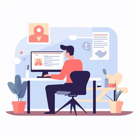 Premium Vector Professional Man Working On Computer In Modern Office Illustration
