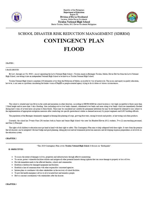 Contingency Plan Ticulon Nhs Flood 2 1 Pdf