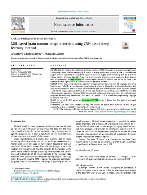 1 Mri Based Brain Tumour Image Detection Using Cnn Dpl Neuroscience