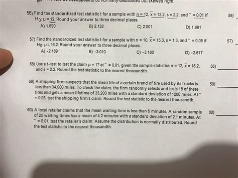 Solved Find The Standardized Test Statistic T For A Sample