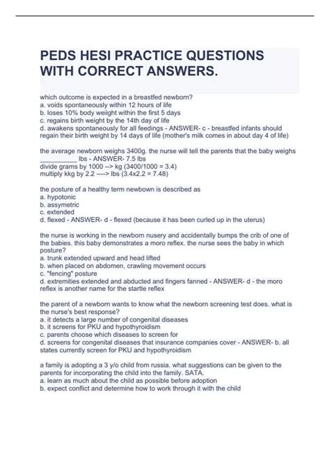 Peds Hesi Practice Questions With Correct Answers Peds Hesi Stuvia Us