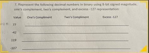solved 7 represent the following decimal numbers in binary