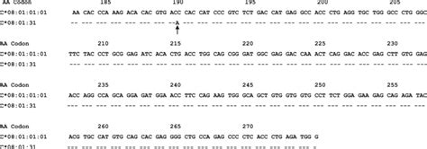 comparison of the nucleotide sequence of exon 4 between hla‐c 08 01 31