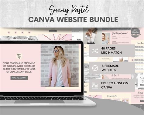 Canva One Page Website Template Bundle Fully Customizable Canva Templates Pastel Yellow And