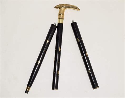 Solid Brass Handle Walking Stick Foldable Wooden Can Gem