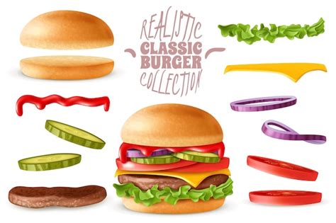 Premium Vector Realistic Classic Burger Elements Set