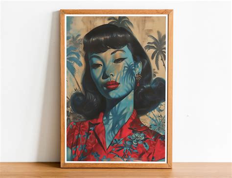 Blue Kitsch Lady 12 Art Print Inspired By Vladimir Tretchikoff Mid