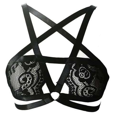 Arnés de encaje negro para mujer sujetador Sexy perspectiva