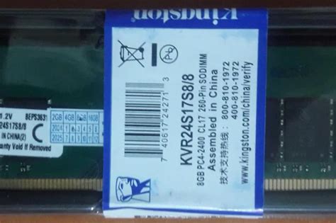 رم، 8 گیگابایت Kingston Kvr24s17s8 8 Ddr4 2400mhz