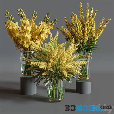 3d Model Flower Set 011 Yellow Flowers