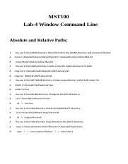 Lab 4 Docx MST100 Lab 4 Window Command Line Absolute And Relative