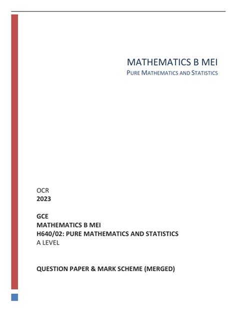 OCR GCE MATHEMATICS B MEI H PURE MATHEMATICS AND STATISTICS A LEVEL QUESTION PAPER