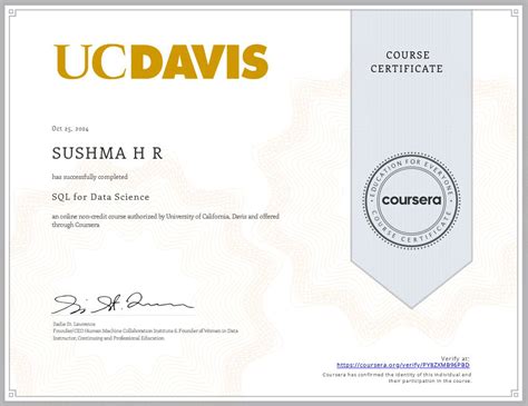 Sushma H R On Linkedin Sql Datascience Coursera Lifelonglearning
