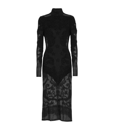 Balmain High Neck Jacquard Dress Black Editorialist