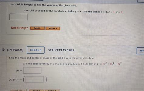 Solved Use A Triple Integral To Find The Volume Of The Given