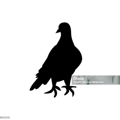앉아 있는 새 비둘기의 아이콘입니다 플랫 만화 캐릭터 디자인입니다 블랙 귀여운 평화 비둘기 실루엣 템플릿입니다 흰색 배경에