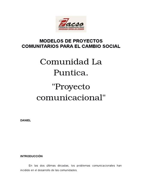 Modelos De Proyectos Comunitarios Para El Cambio Social Pdf Hugo