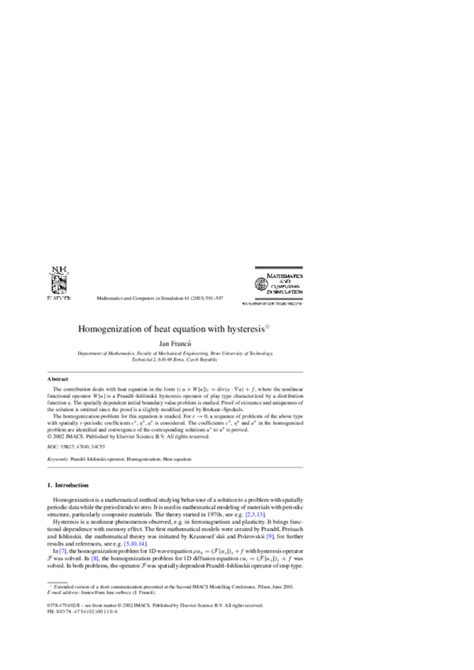 Pdf Homogenization Of Heat Equation With Hysteresis