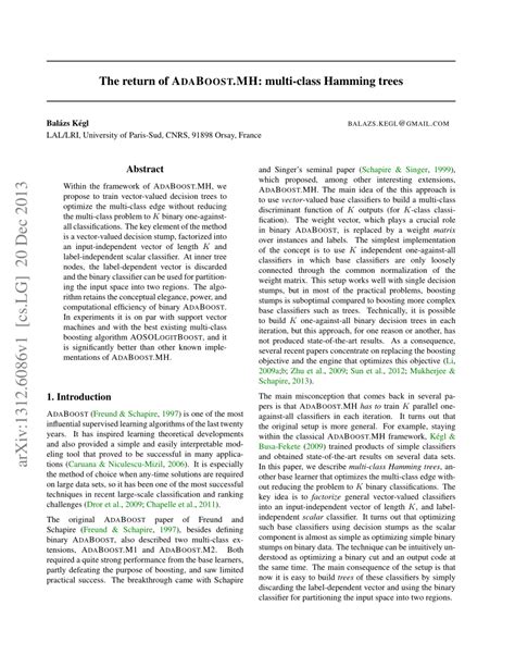 pdf the return of adaboost mh multi class hamming trees