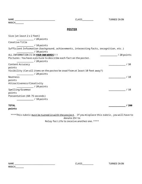 Doc Project Rubrics Posterpowerpointsongpoemmonologue Revised
