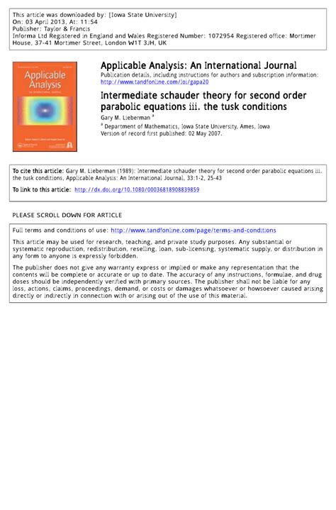 Pdf Intermediate Schauder Theory For Second Order Parabolic Equations Iii The Tusk Conditions