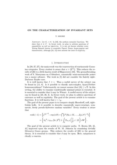 On The Characterization Of Invariant Sets Moore Abstract Let Gr 0