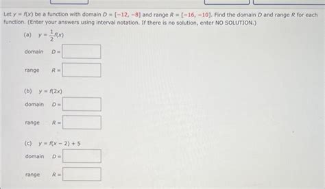 Solved Let Yfx Be A Function With Domain D −12−8 And