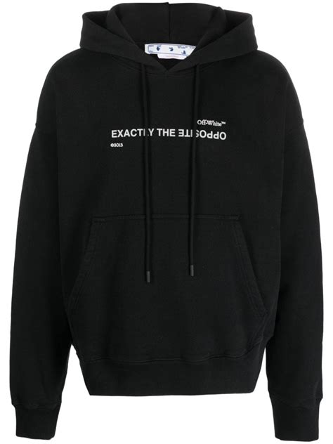 Off White Slogan Print Drawstring Hoodie Black Farfetch