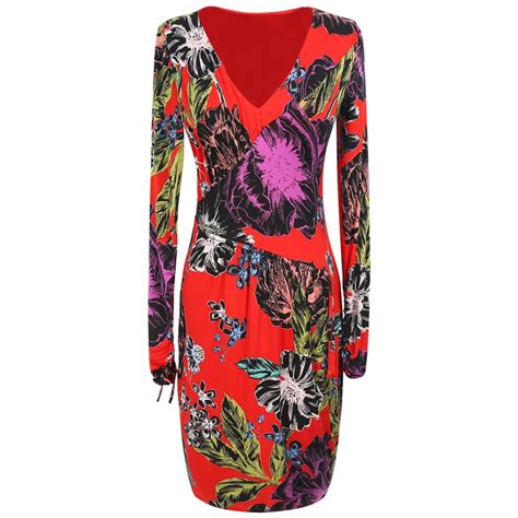 Summer V Neck Sexy Bodycon Women Long Sleeve Sexy Party Dress Floral