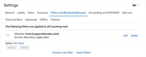 create rule or filter in gmail to move email to folder automatically