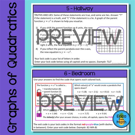 Graphs Of Quadratics Escape Room Activity Made By Teachers