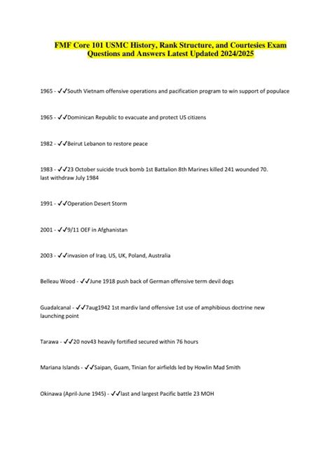 Fmf Core 101 Usmc History Rank Structure And Courtesies Exam