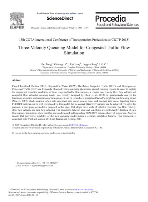 Pdf Three Velocity Queueing Model For Congested Traffic Flow Simulation