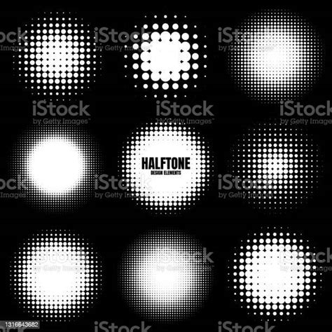 흰색 점이 있는 원 하프톤 디자인 요소 만화 점선 패턴 벡터 일러스트레이션 0명에 대한 스톡 벡터 아트 및 기타 이미지 0명
