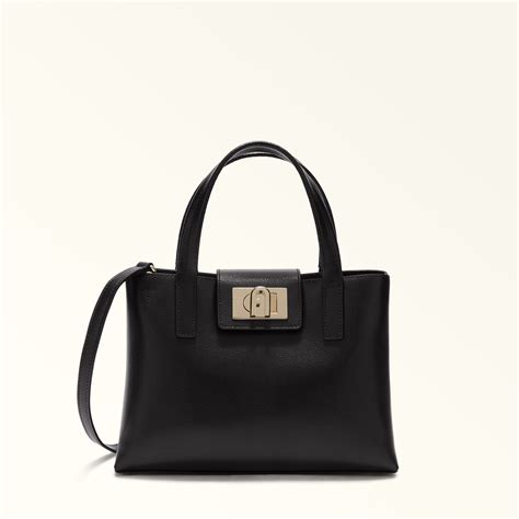 Furla 1927 Tote Nero Black Textured Leather Woman Modesens