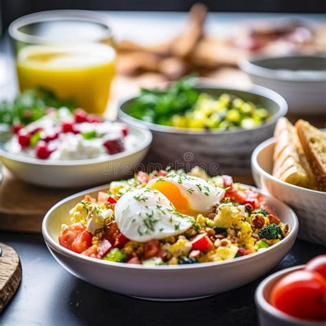 Morning Healthy Breakfast Of Vitamin Vegetable Salad With Scrambled