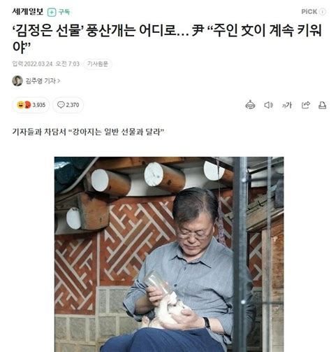 키우던 풍산개 버리고 가려던 문재인에게 윤석열 당선인 일침 Mlbpark