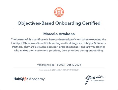 Hubspot Academy Objectives Based Onboarding Certification