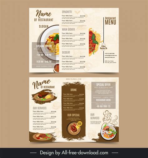 Food Menu Tri Fold Brochure Template Elegant Flat Classic Vectors