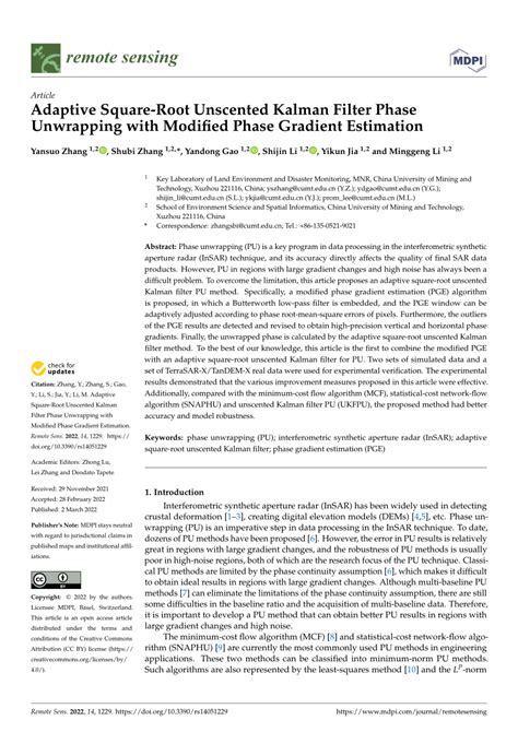 Pdf Adaptive Square Root Unscented Kalman Filter Phase Unwrapping With Modified Phase Gradient