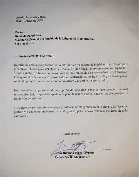 Renuncia el presidente del PLD en Oviedo pasaría a la Fuerza del Pueblo