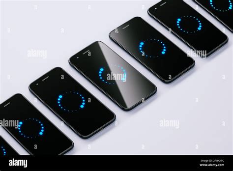 D Rendering Of A Set Of Smartphones Displaying Sync Icons Synchronizing In Progress Sync Data