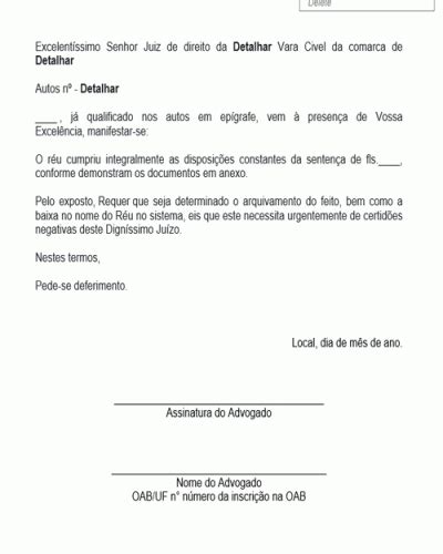 Exemplo De Petição De Arquivamento