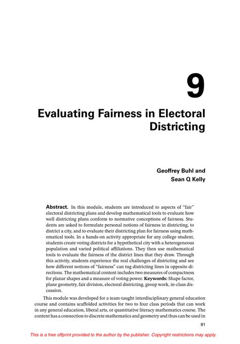 Pdf Evaluating Fairness In Electoral Districting