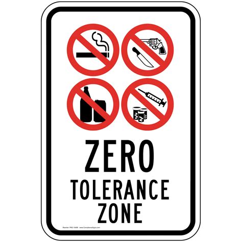 Zero Tolerance Zone Sign Or Label White Reflective