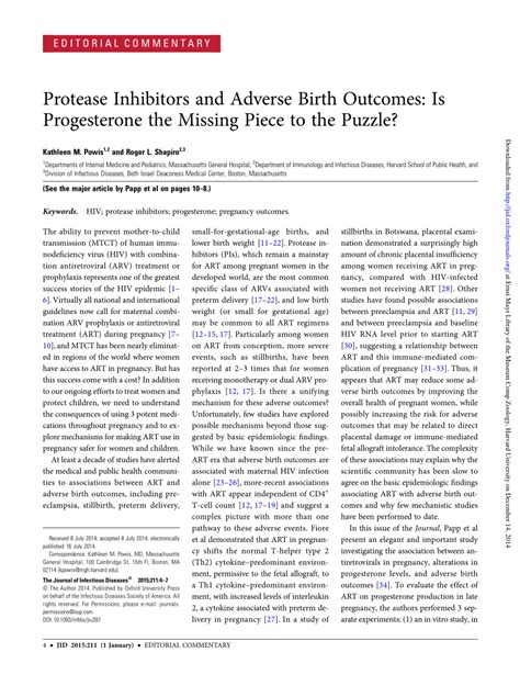 PDF Protease Inhibitors And Adverse Birth Outcomes Is Progesterone