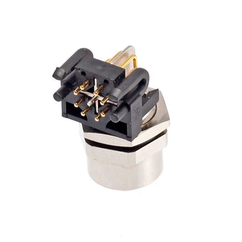 M12 X Code 8 Pin Female Plug Socket Right Angle 90 Degree Panel Mount