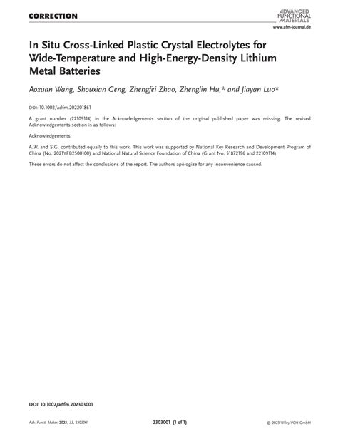 In Situ Cross‐linked Plastic Crystal Electrolytes For Wide‐temperature