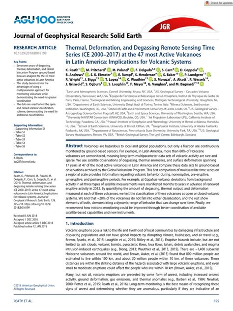 Jgr Solid Earth 2018 Reath Thermal Deformation And Degassing