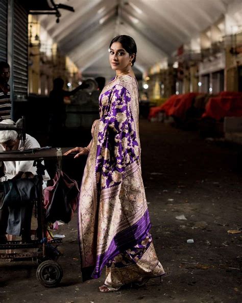 Regina Cassandra Resembles Royalty In A Purple Benarsi Silk Saree